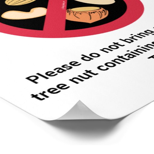 Tree Nut Free Classroom Customized Allergy School Poster | Zazzle