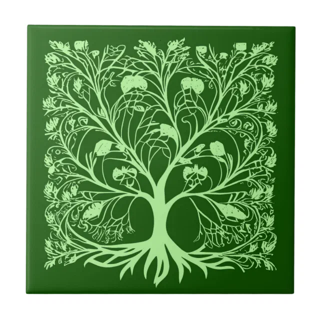 Tree of Life #3 Light and Dark Green Ceramic Tile | Zazzle