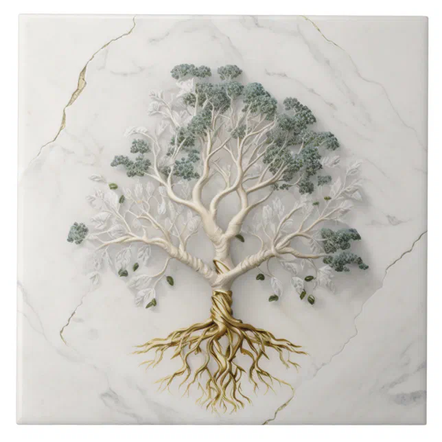Tree of life 3D illustration White marble Ceramic Tile | Zazzle