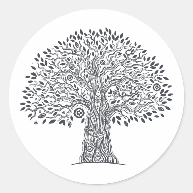 Tree Of Life Doodle Classic Round Sticker | Zazzle