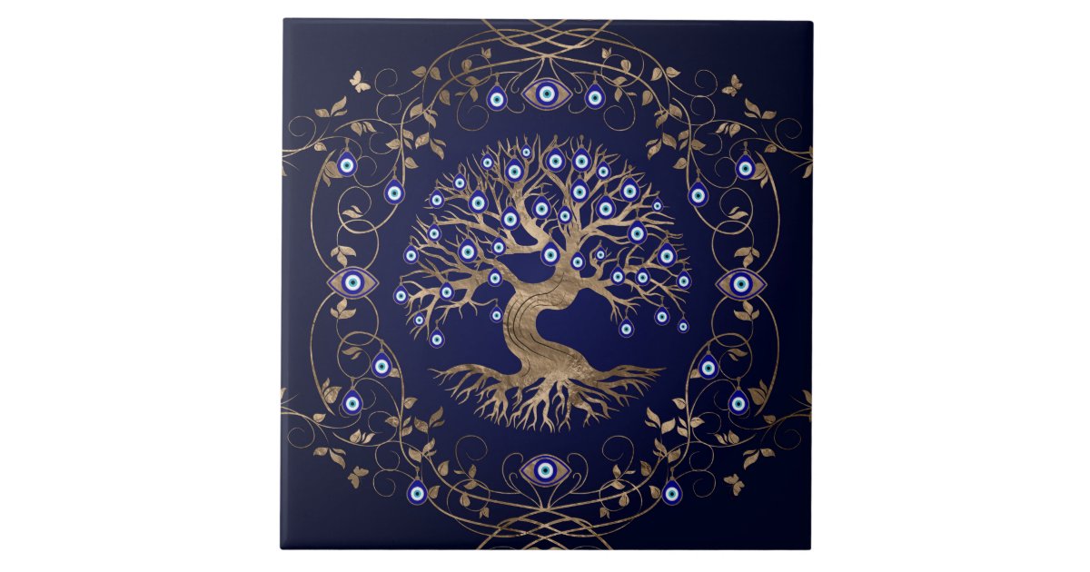 Tree of Life Evil Eye Ornament Ceramic Tile | Zazzle