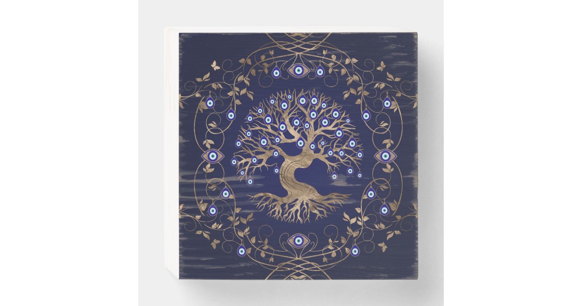Tree of Life Evil Eye Ornament Wooden Box Sign | Zazzle