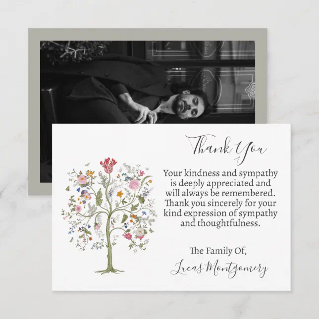 Tree of Life Funeral Photo Thank You, Sympathy Note Card | Zazzle