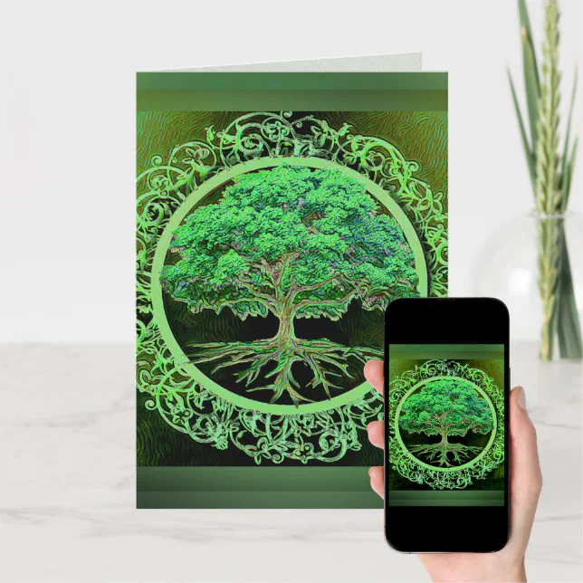 Tree of Life Green Graphic Arts Card | Zazzle