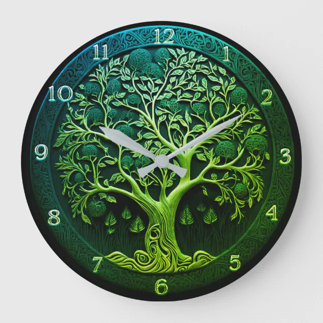 Tree of Life in Green Large Clock | Zazzle