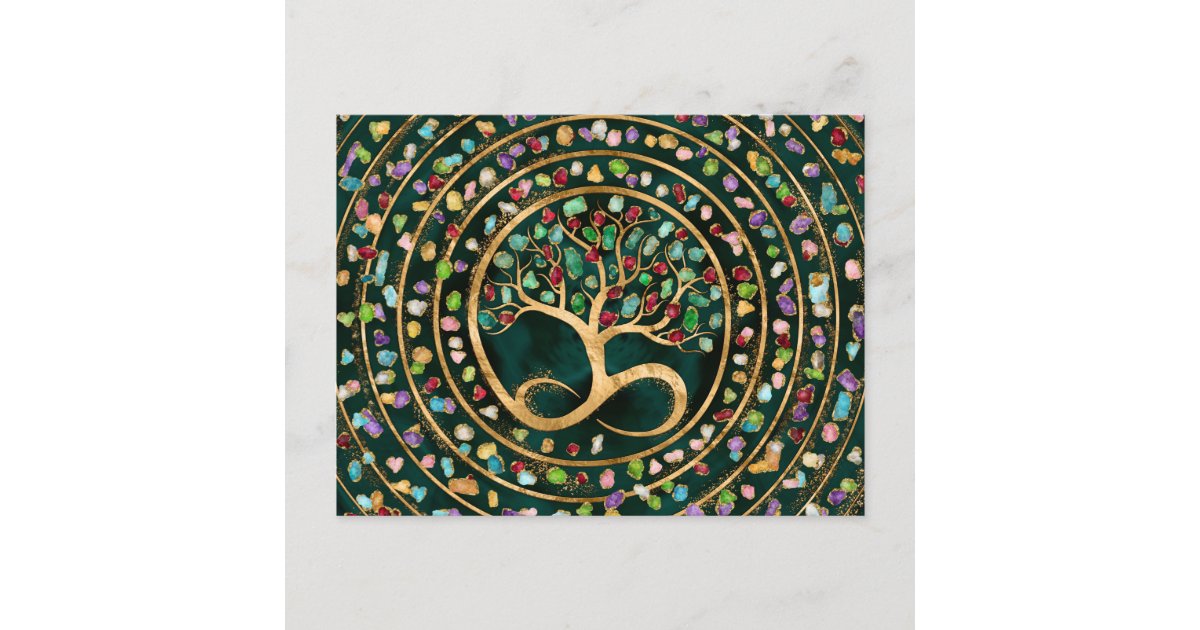 Tree of Life - Infinity Spiral - Colorful geodes Postcard | Zazzle