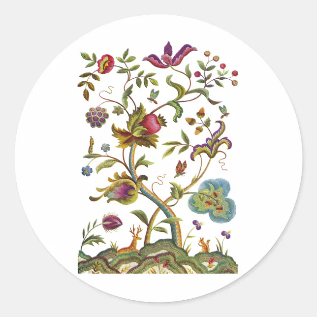 Tree of Life Jacobean Embroidery Classic Round Sticker | Zazzle