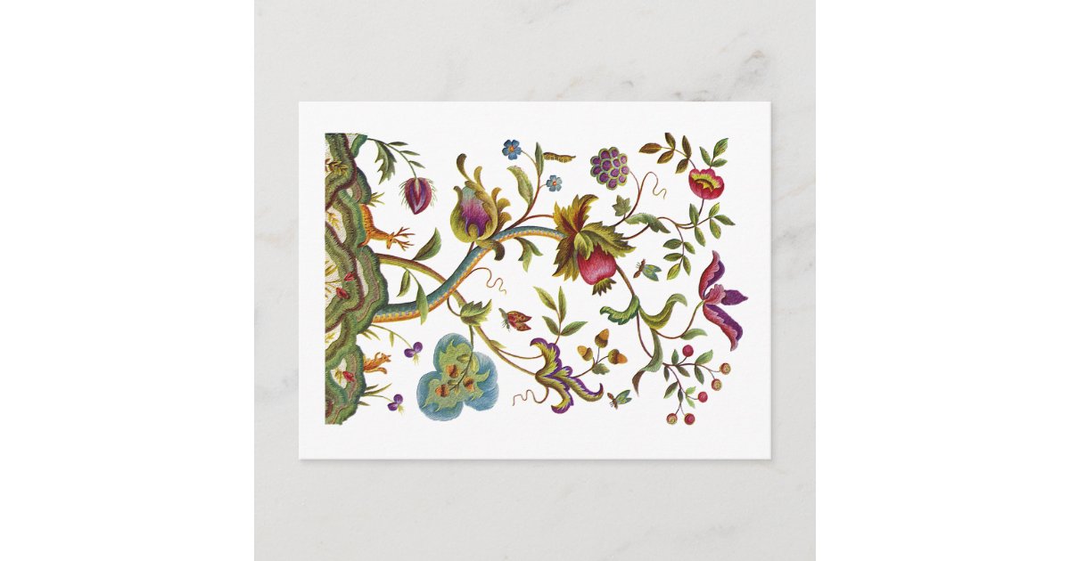 Tree of Life Jacobean Embroidery Postcard | Zazzle