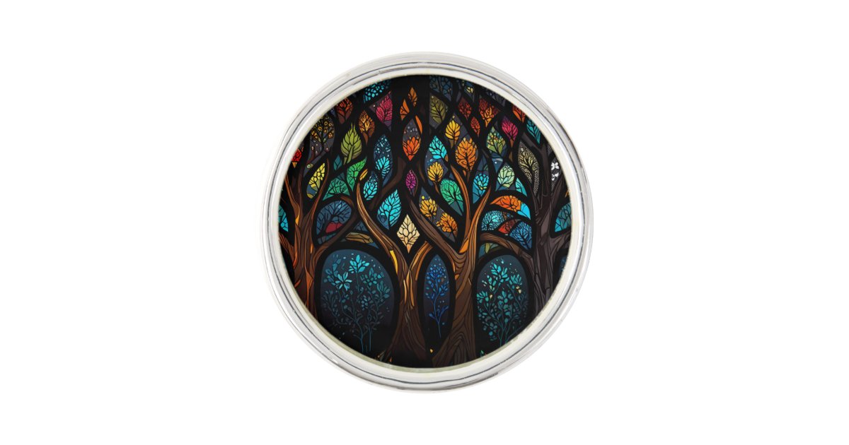 Tree of Life Mosaic Coloured leaves Stained Glass Lapel Pin | Zazzle
