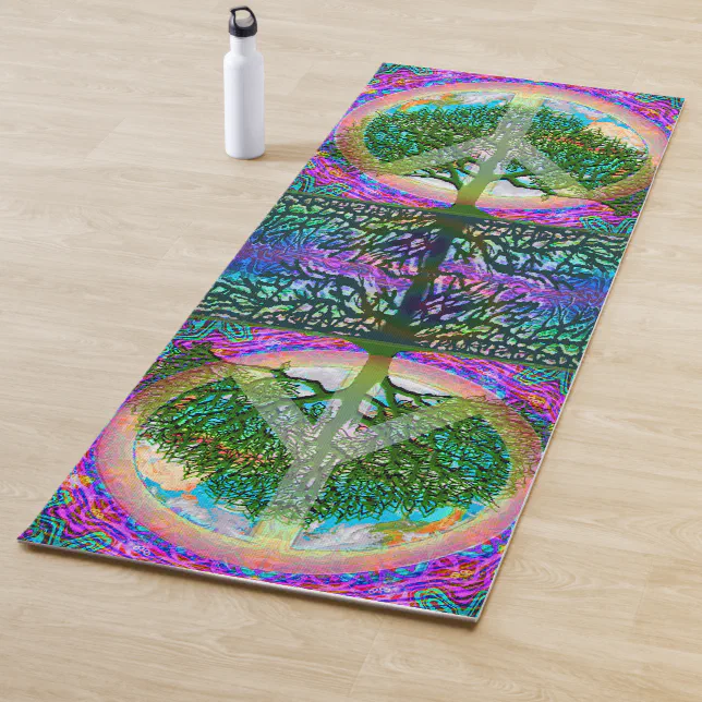 Tree of Life Peace Symbol Namaste Yoga Mat | Zazzle