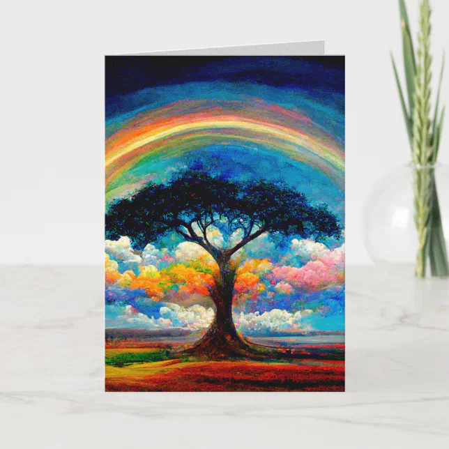 Tree of Life Rainbow Happiness Greeting/Note Card | Zazzle