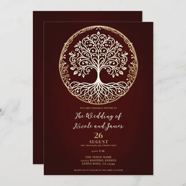 Tree of Life Rustic Dark Red Celtic Wedding Invitation | Zazzle