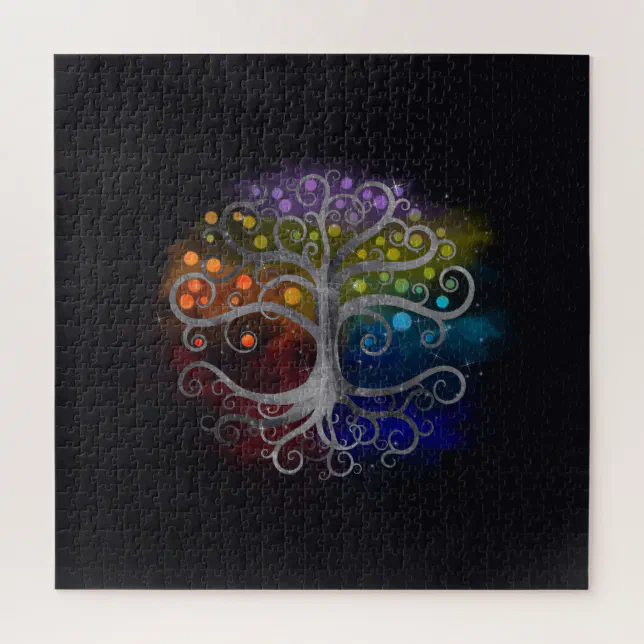 Tree of life Silver Swirl Jigsaw Puzzle | Zazzle