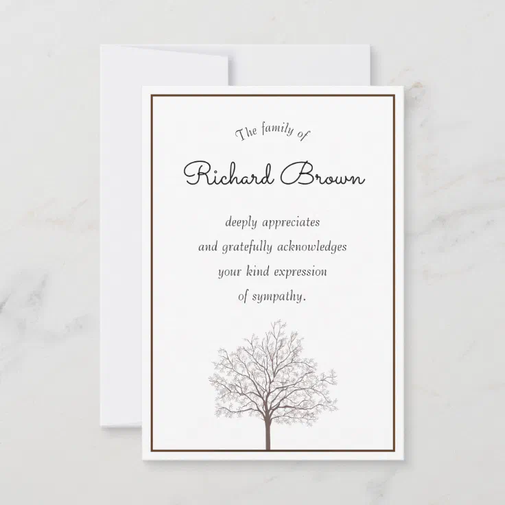 Tree of Life Sympathy Acknowledgement Cards | Zazzle