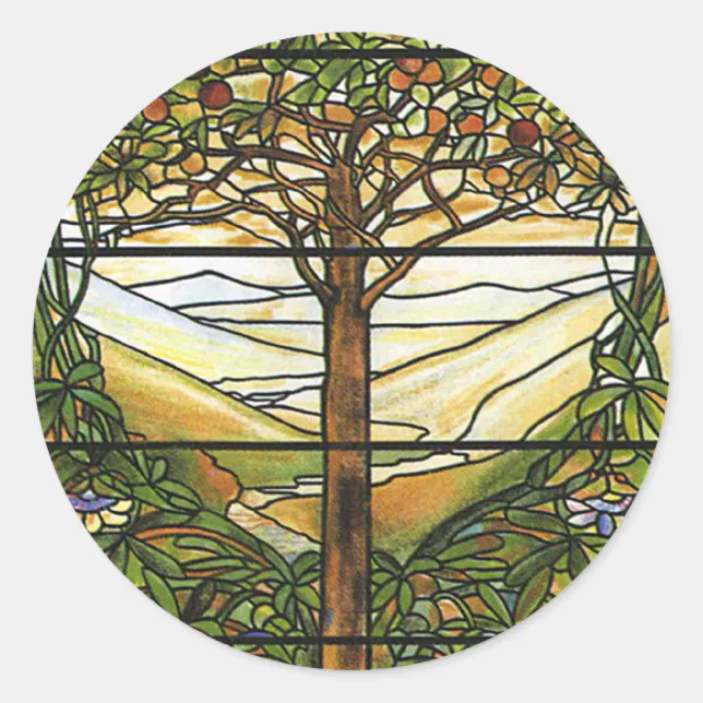 Tree of Life/Tiffany Stained Glass Window Classic Round Sticker | Zazzle