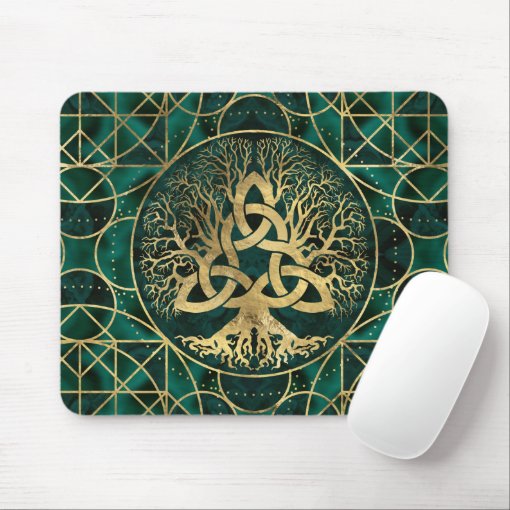 Tree of life with Triquetra Malachite and Gold Mouse Pad | Zazzle