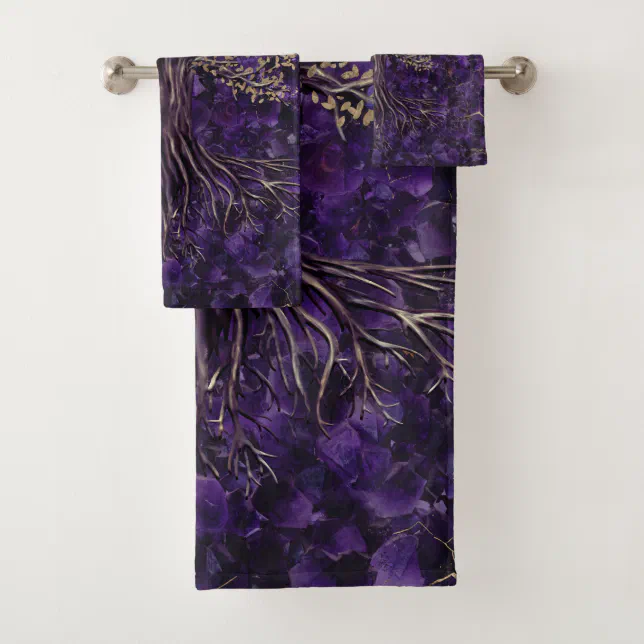Tree of life -Yggdrasil Amethyst and Gold Bath Towel Set | Zazzle
