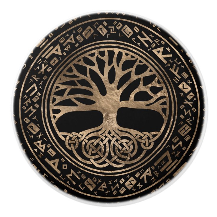Tree of life -Yggdrasil Runic Pattern Ceramic Knob | Zazzle