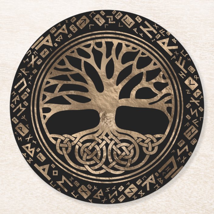 Tree of life -Yggdrasil Runic Pattern Round Paper Coaster | Zazzle.com