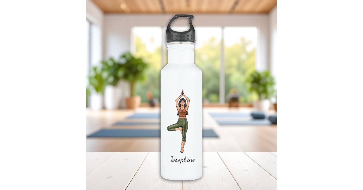 Tree Pose Yoga Vrikshasana Woman With Custom Name Stainless Steel Water ...
