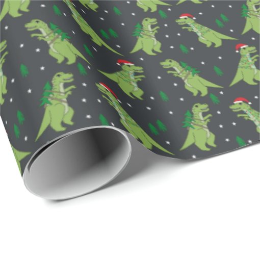 Tree Rex Novelty Dinosaur Christmas charcoal Wrapping Paper | Zazzle