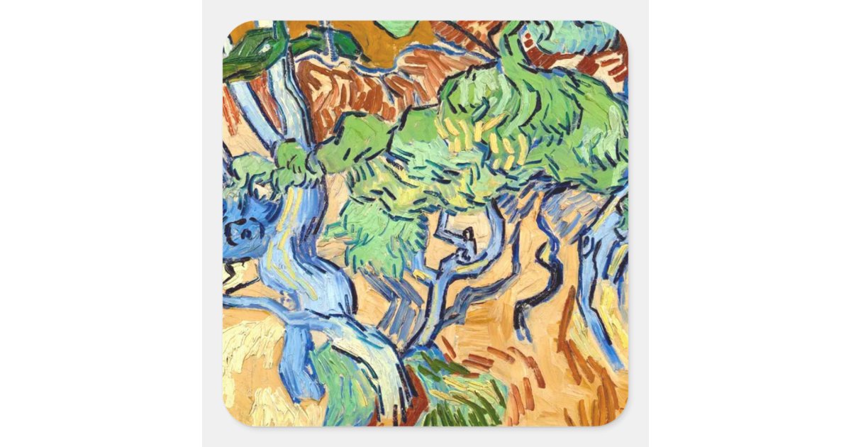 Tree Roots (1890) botanical art Van Gogh scrapbook Square Sticker | Zazzle