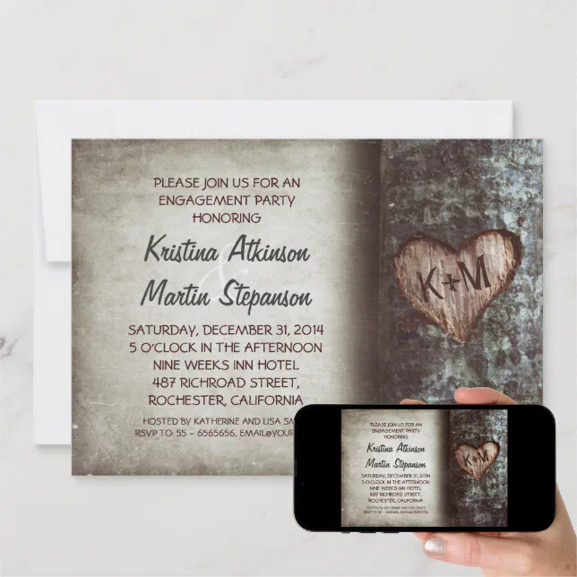 Tree rustic engagement party invitations | Zazzle