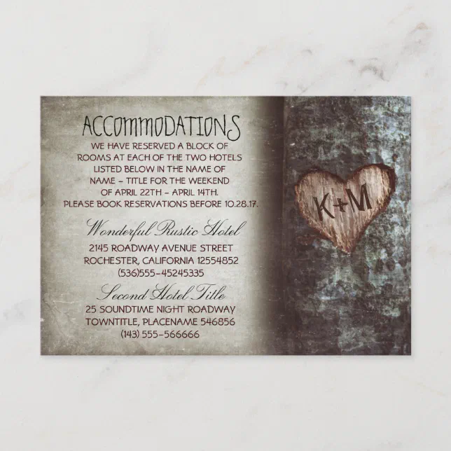 tree rustic wedding accommodations cards | Zazzle