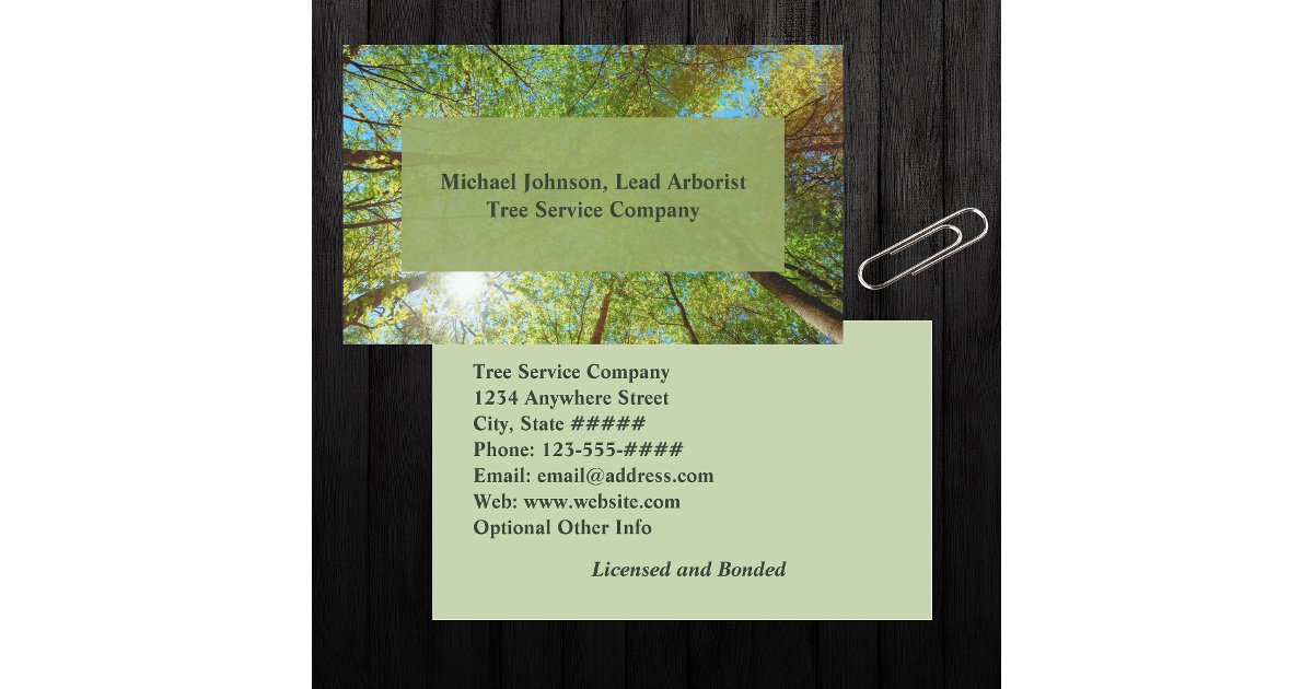 Tree Service Arborist Green Forest Trees Business Card | Zazzle