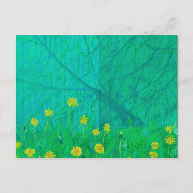Tree Shadows & Dandelions, Summer Flowers Painting Postcard | Zazzle