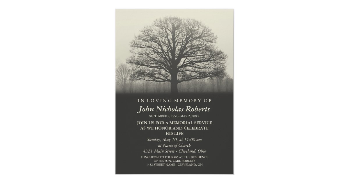 Tree Silhouette Memorial Service Invitation | Zazzle.com