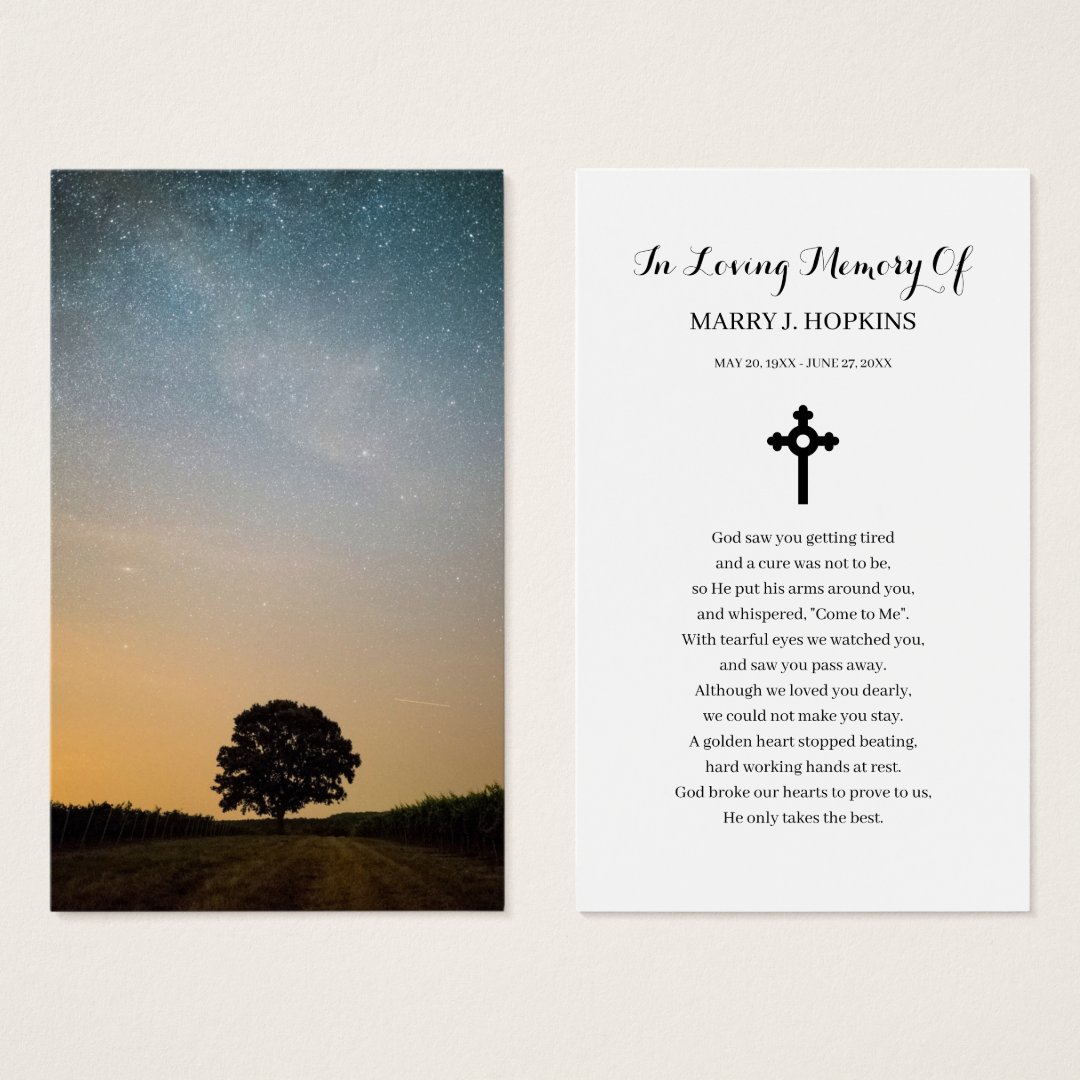 Tree Sympathy Funeral Memorial Prayer Cards | Zazzle