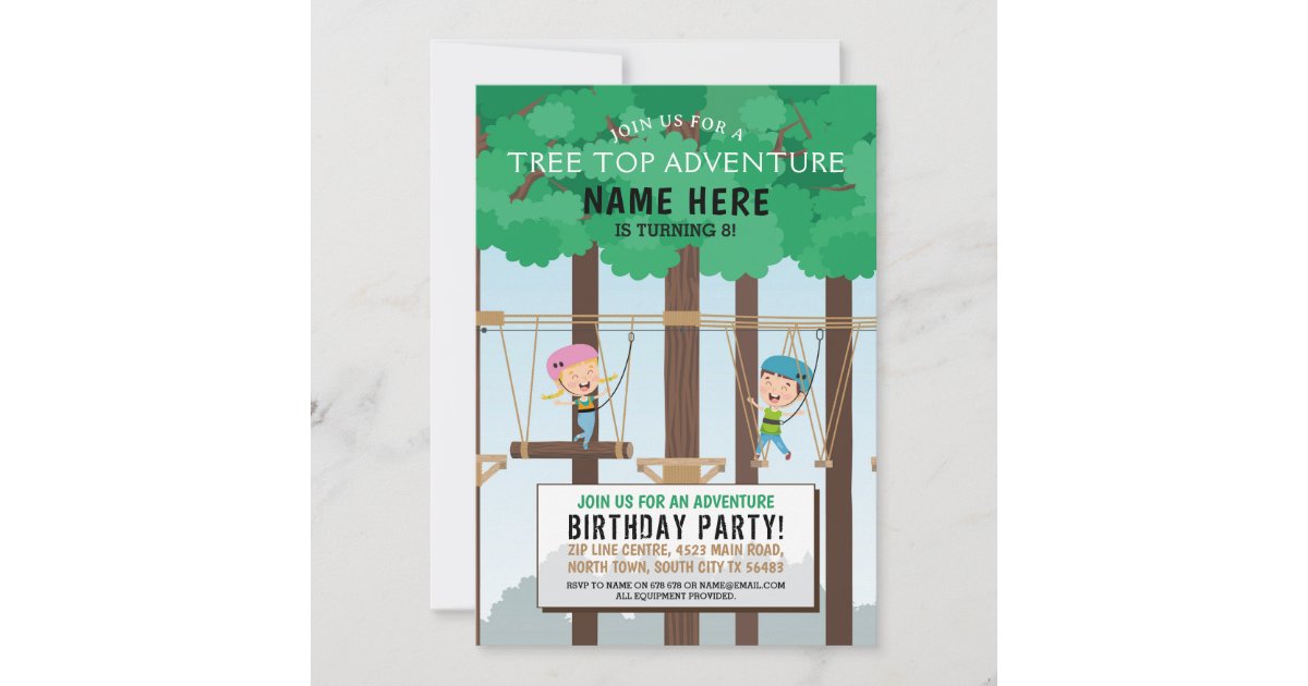 Tree Top Birthday Adventure Park Outdoor Invite | Zazzle