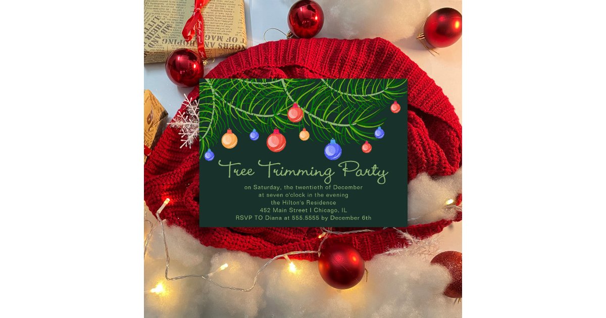 Tree Trimming Christmas Holiday Party Invitation | Zazzle