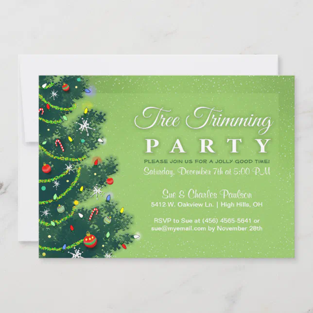 Tree Trimming Party Invitation - Green Tree | Zazzle