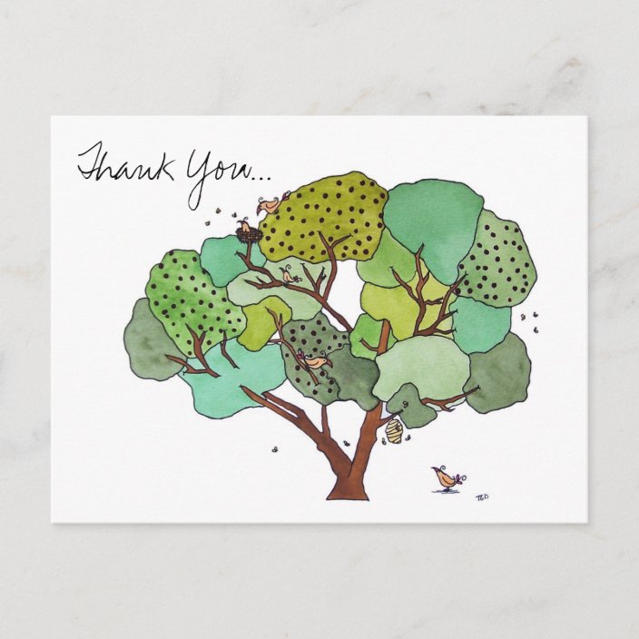 Tree with Birds and Bees Thank You Postcard | Zazzle.com