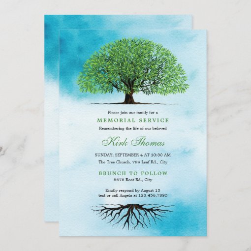 Tree with Leaves and Roots Death Anniversary Invitation | Zazzle