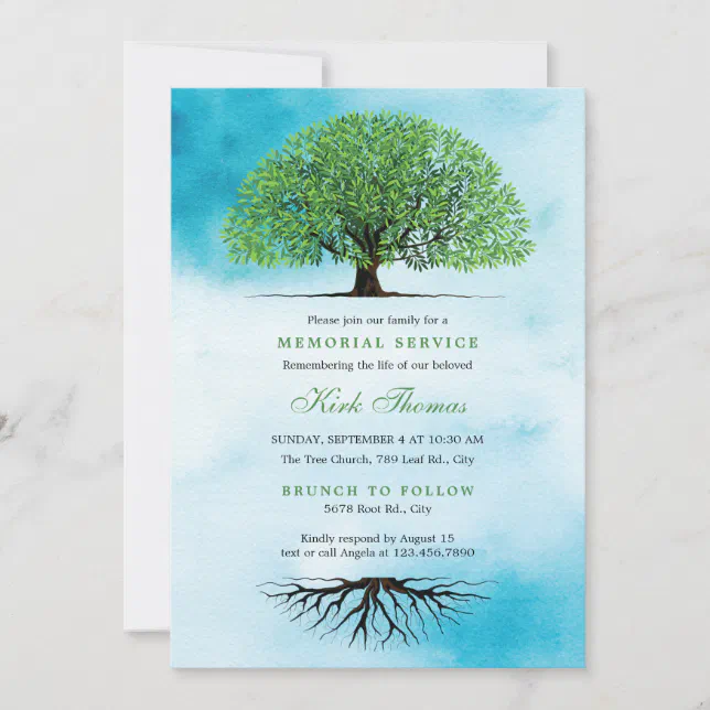Tree with Leaves and Roots Death Anniversary Invitation | Zazzle