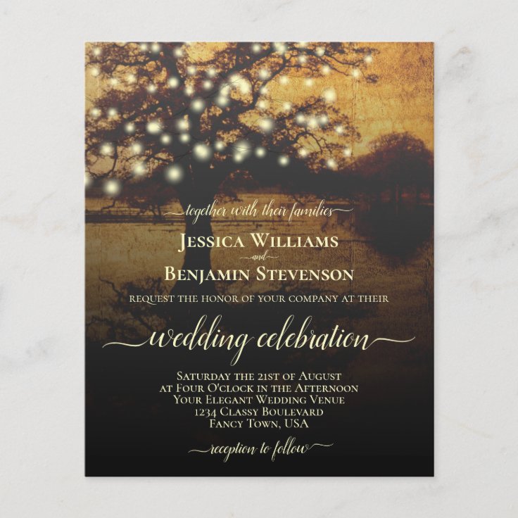 Tree with Lights Rustic BUDGET Wedding Invite | Zazzle