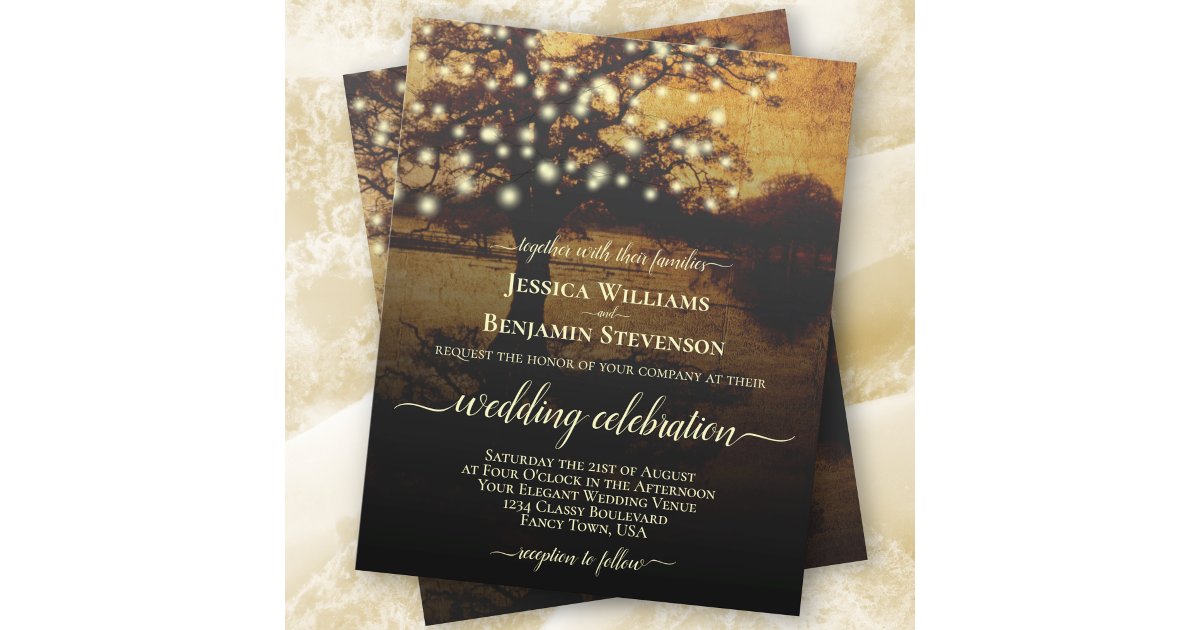 Tree with Lights Rustic BUDGET Wedding Invite | Zazzle