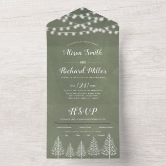 Trees and lights limed ash green wedding all in one invitation | Zazzle