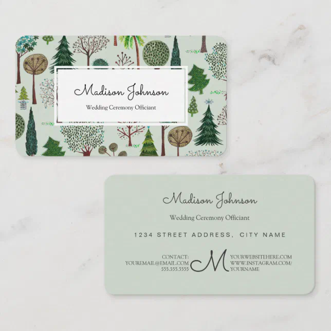 Trees Forest | Monogram Custom | Business Cards | Zazzle