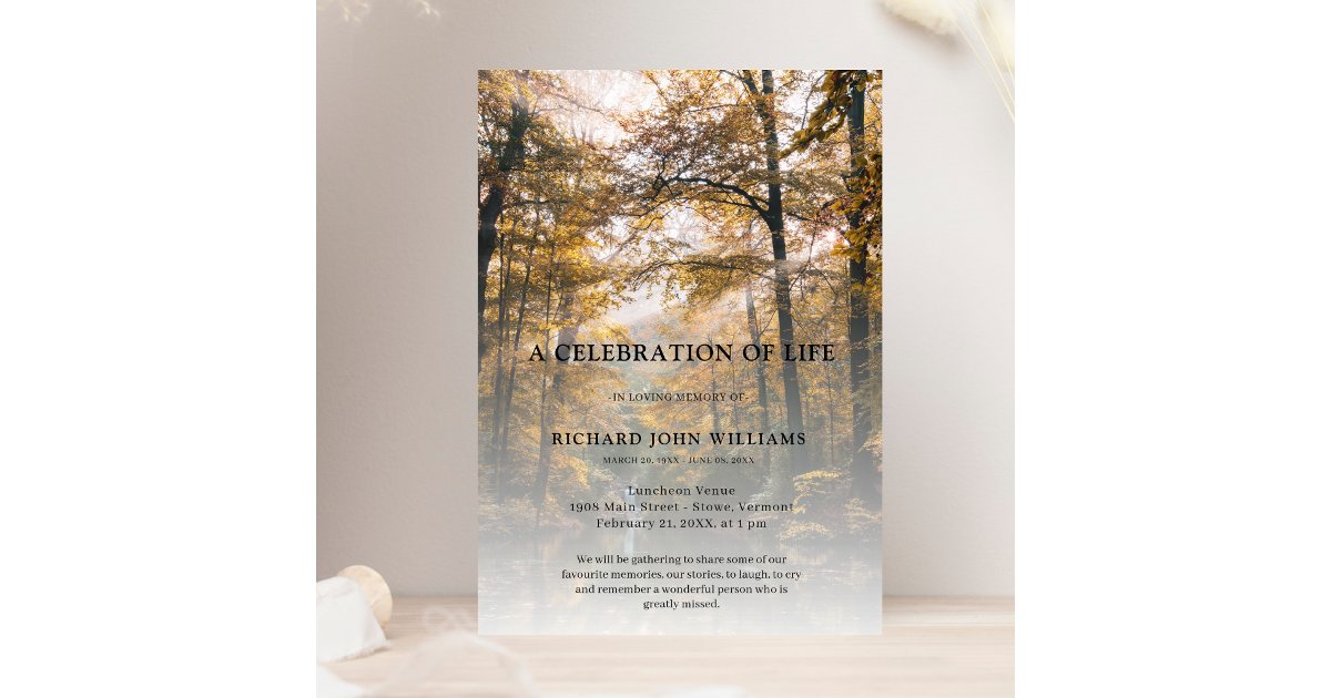 Trees Forest Nature Celebration of Life Funeral Invitation | Zazzle