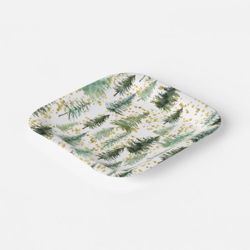 Trees Gold Glitter Paper Plate | Zazzle