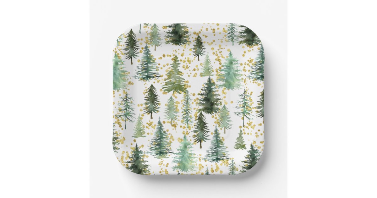 Trees Gold Glitter Paper Plate | Zazzle