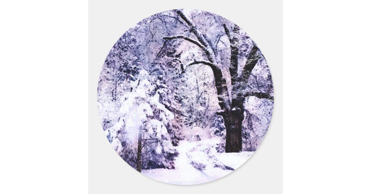 Trees in Snow Classic Round Sticker | Zazzle