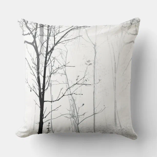 Trees Minimalist Black and White Throw Pillow | Zazzle