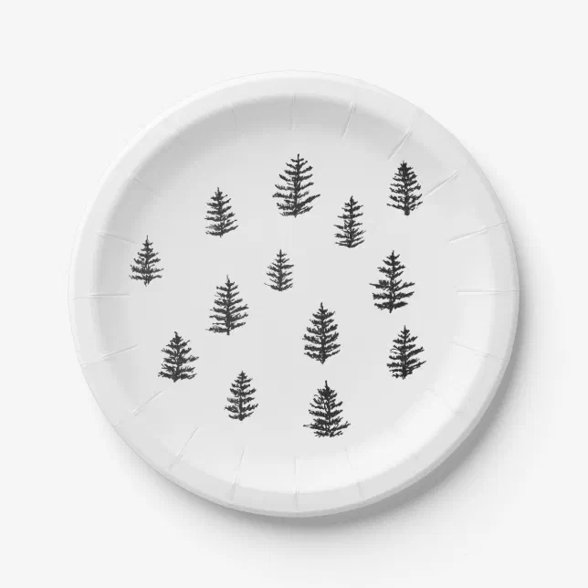 Trees Wilderness Mountain Illustration Paper Plates | Zazzle