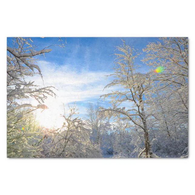 Trees Winter Snow Covered Blue Sky Clouds Scenery Tissue Paper | Zazzle