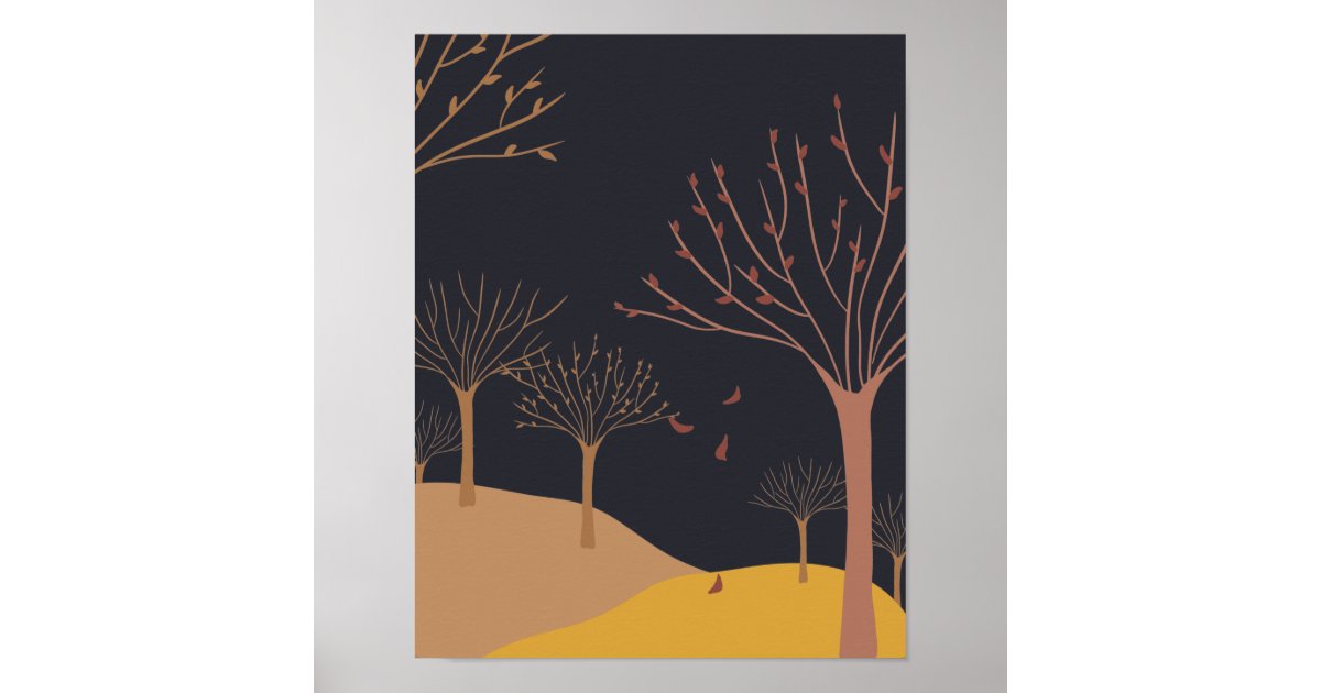 Trees With Falling Leaves Autumn Landscape Poster | Zazzle